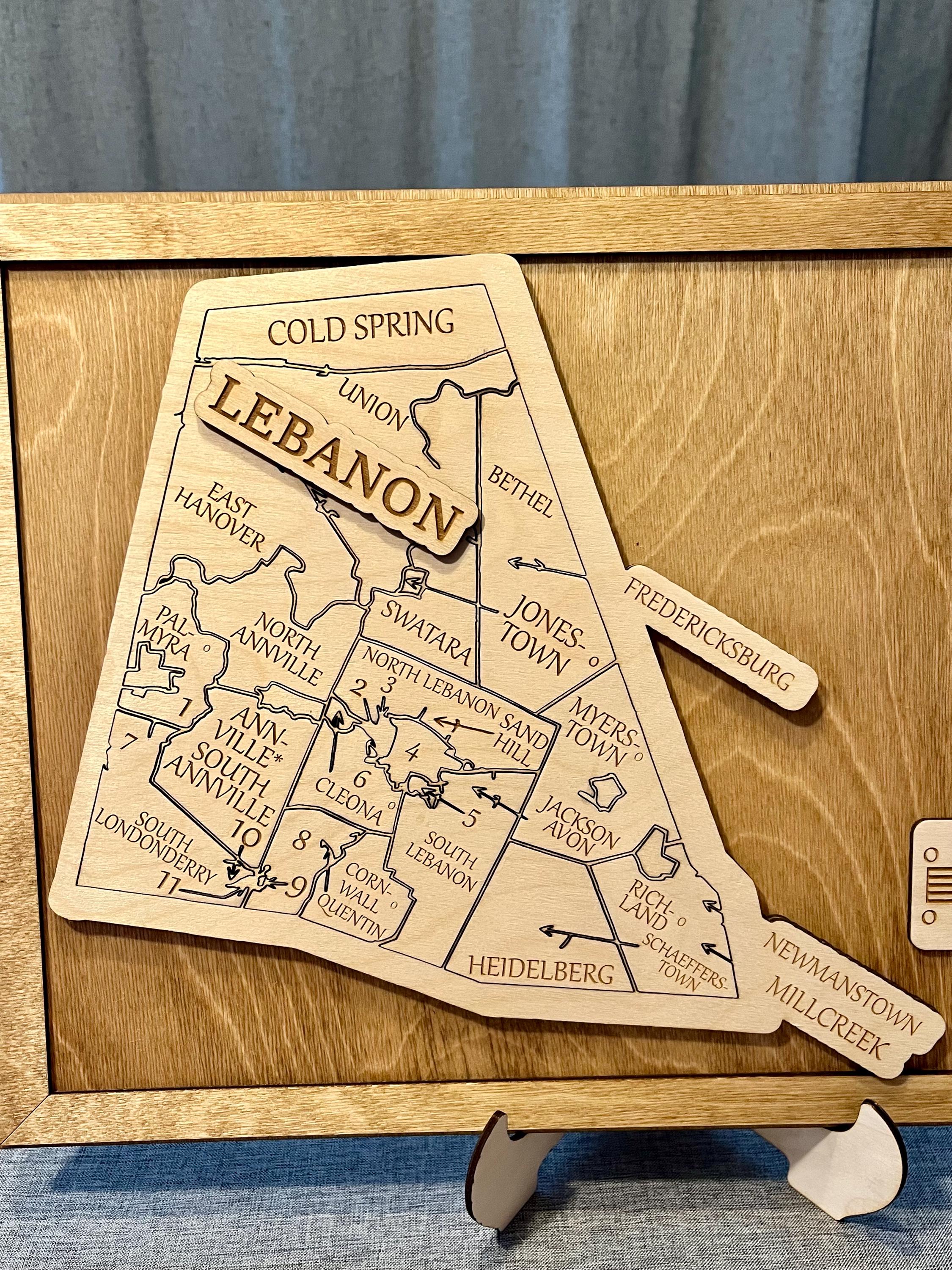 Laser Engraved Map, Lebanon Pa Map, Laser Engraved,maps - Etsy