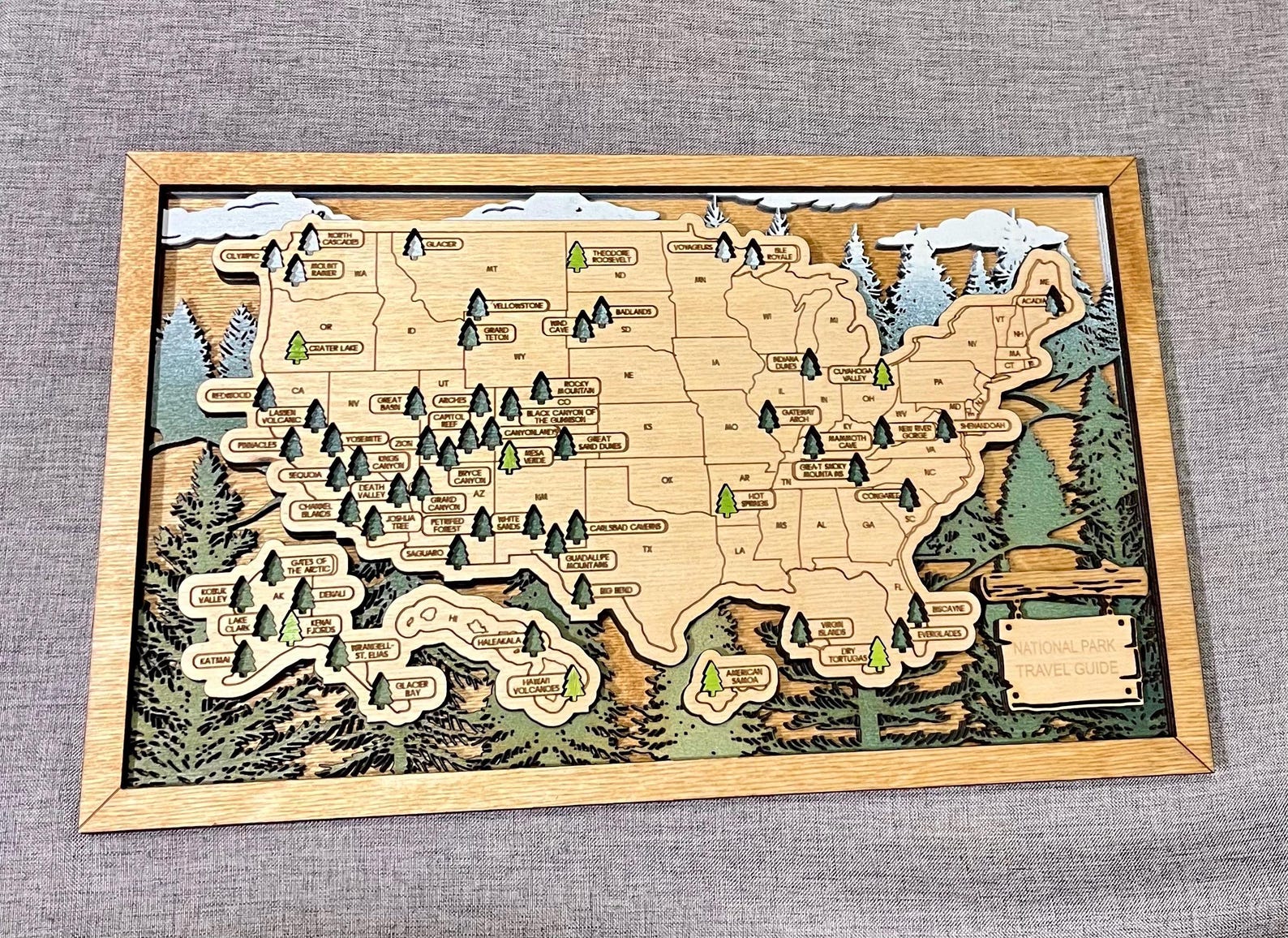 Laser Engraved National Park Map, USA Travel Guide - Etsy