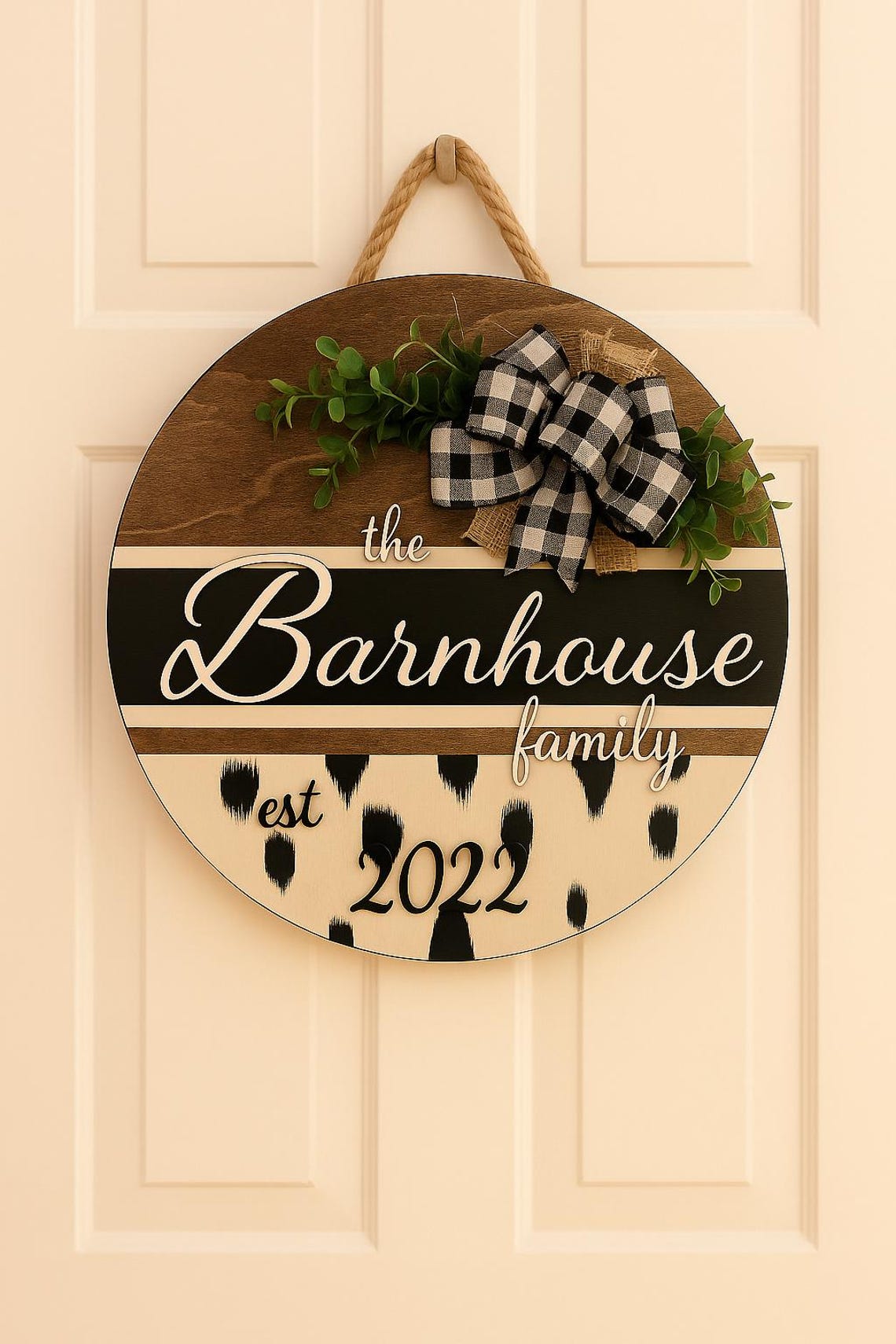 Beautiful Round Custom Door Hanger, Rustic, Round, Farmhouse, Cow Print ...