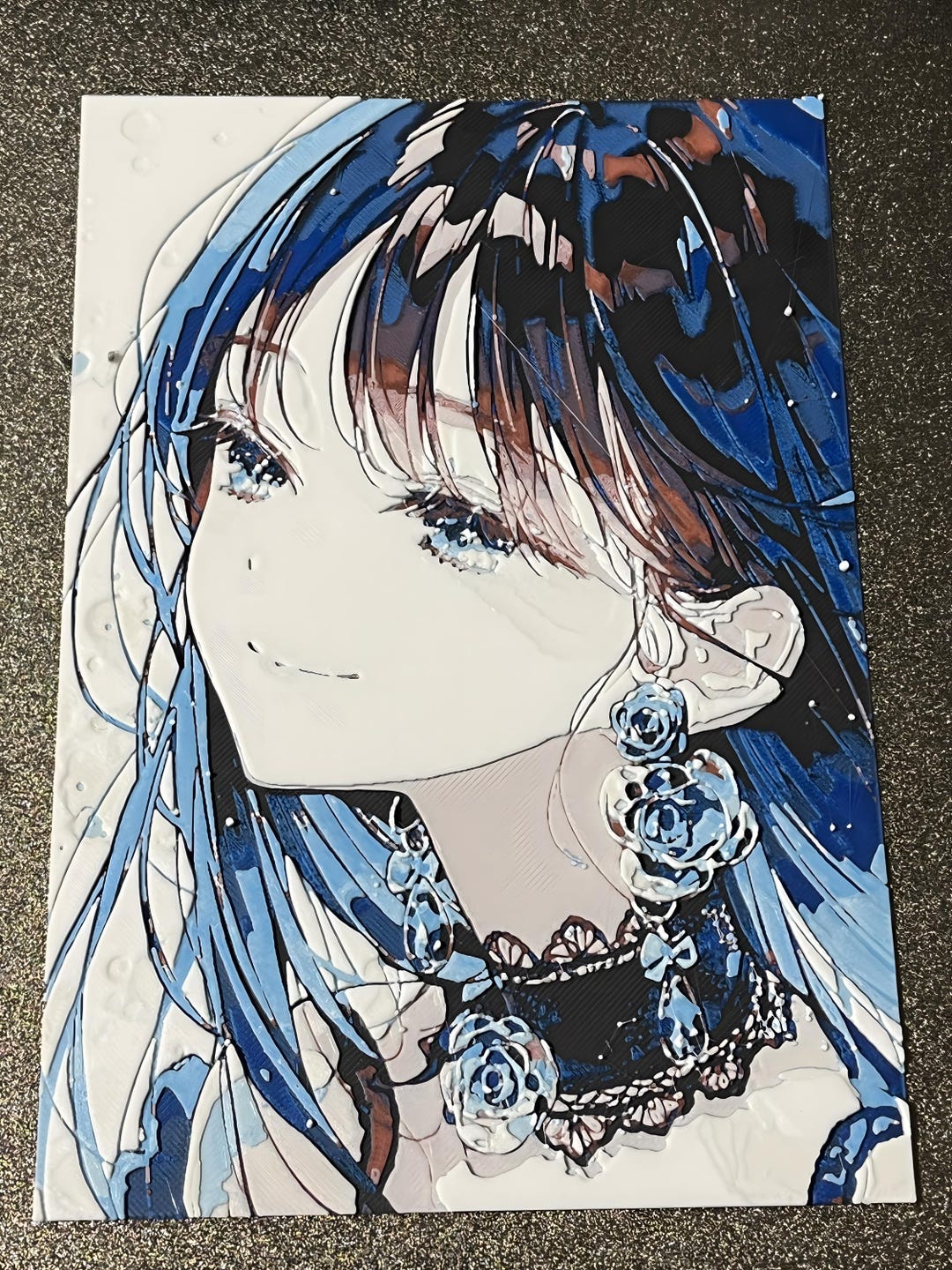 Elegant 3D Layered Anime Art – Textured Portrait Print With Intricate ...