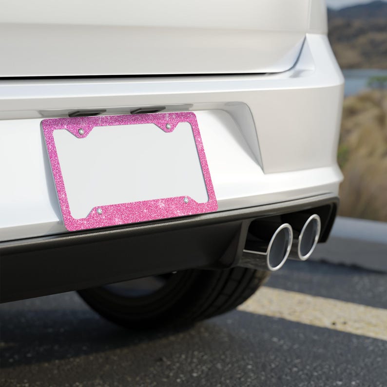 Hot Pink Glitter Metal License Plate Frame, Car Accessories, Car Decor ...