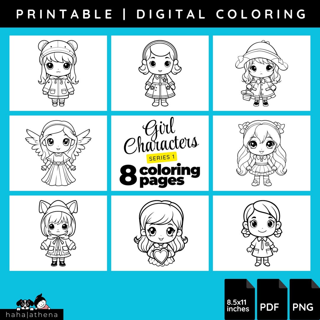 Girl Characters: Series 1 Cute Adorable Coloring Pages for Kids, Teens ...