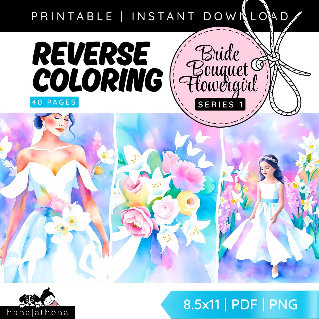 Reverse Coloring Bride Bouquet Flowergirl Series 1, 40 Pages Printable ...