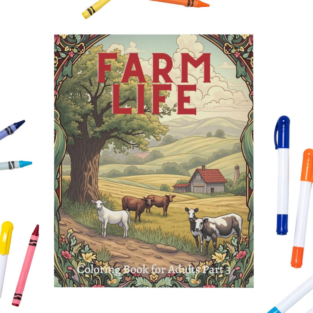 Farm Life Coloring Book for Adults | Barn Animals Cows Horses Chickens ...