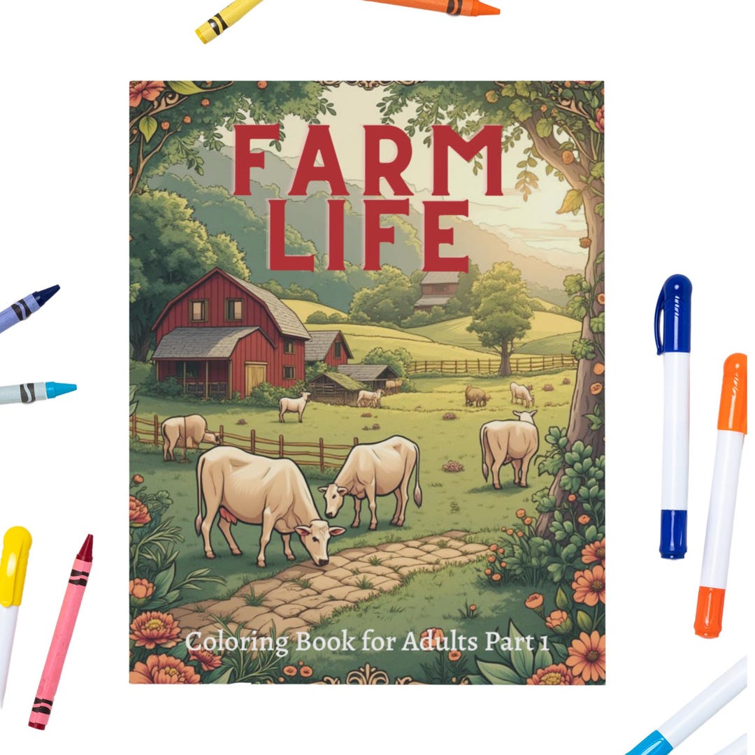 Farm Life Coloring Book for Adults | Barn Animals Cows Horses Chickens ...