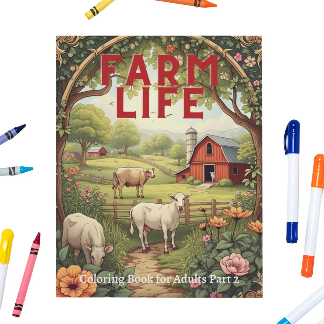 Farm Life Coloring Book for Adults | Barn Animals Cows Horses Chickens ...