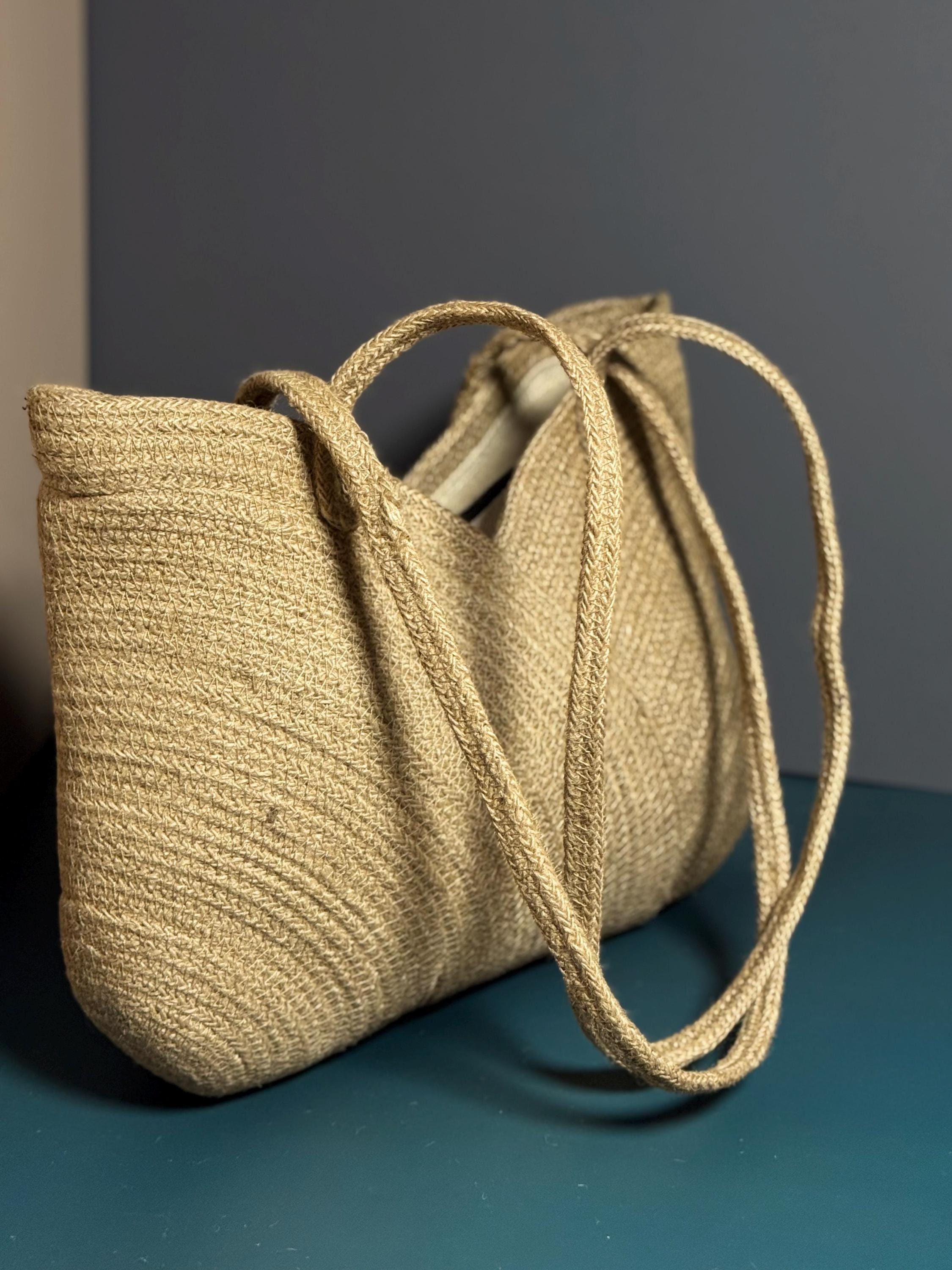 Handcrafted Natural Jute Bag, Sustainable Handbag, Stylish Burlap Bag ...