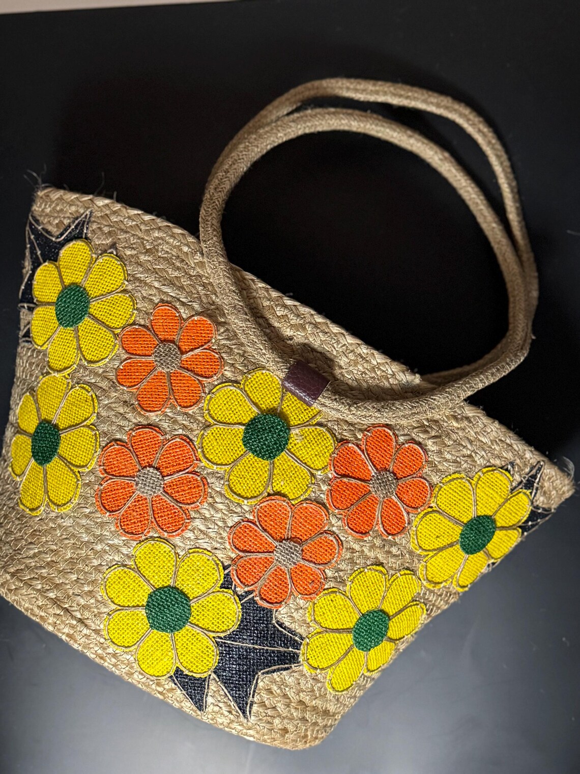 Handmade Floral Jute Bag | Sustainable Shoulder Tote | Natural Fiber ...
