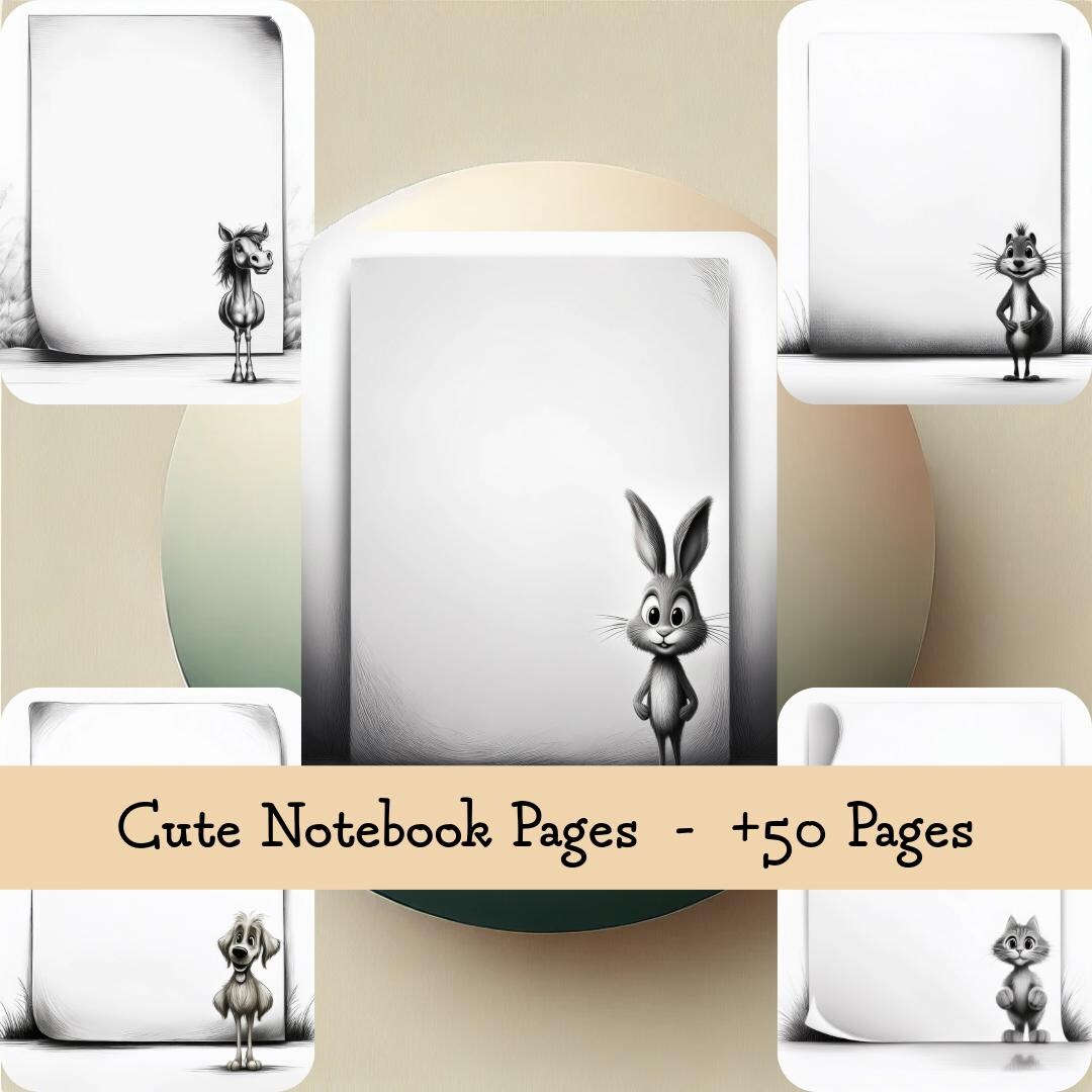 50+ Printable Cute Animal Cartoon Design Pages, Notebook, Notepaper for ...