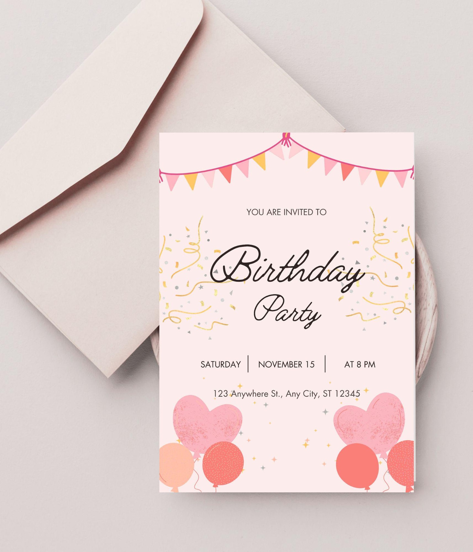 Birthday Invite, Aesthetic, Pink, Cute and Stylish, Customizable Invite ...