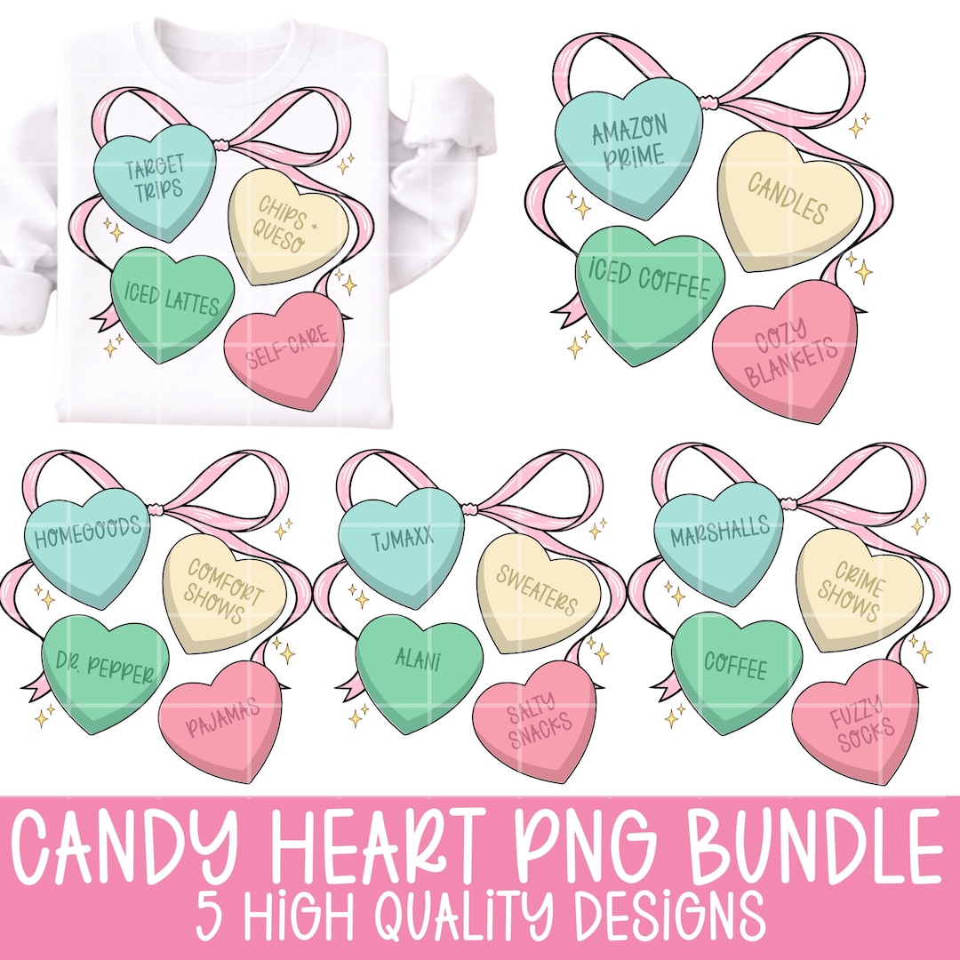 Valentines Candy Heart Bundle, Candy Heart Sayings, Valentine PNG - Etsy