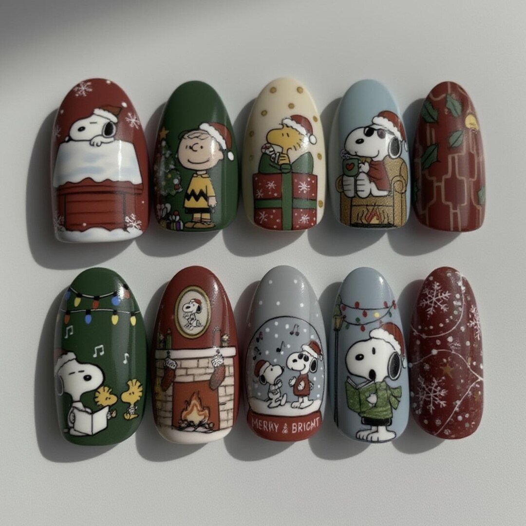 Christmas Snoopy Press-on Nails | Peanuts Holiday Nail Art - Etsy