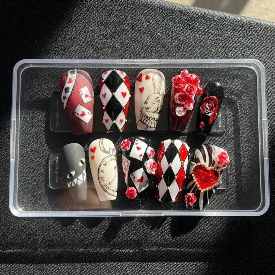 Alice in Wonderland Press-on Nails | Queen of Hearts Goth Nails | Mad ...