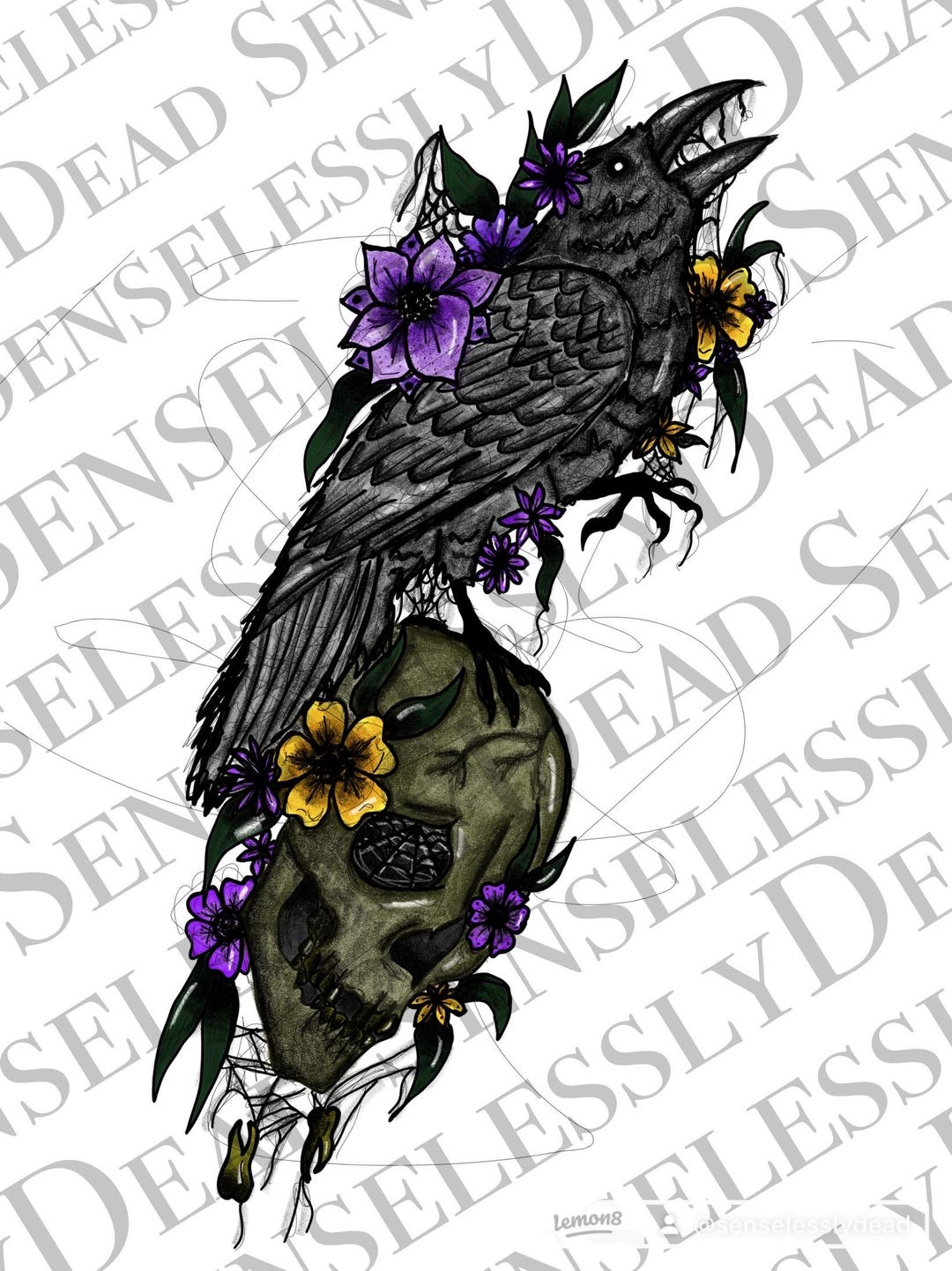 Crow & Skull Background Wallpaper - Etsy