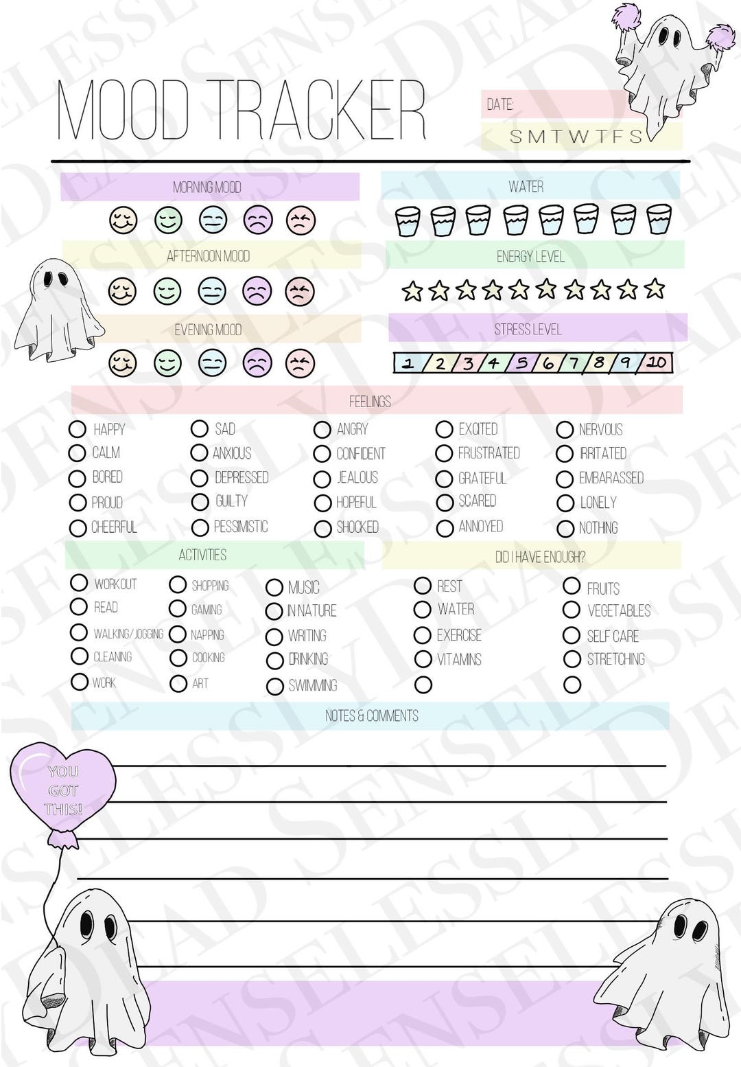 Digital Ghost Cute Mood Tracker - Etsy
