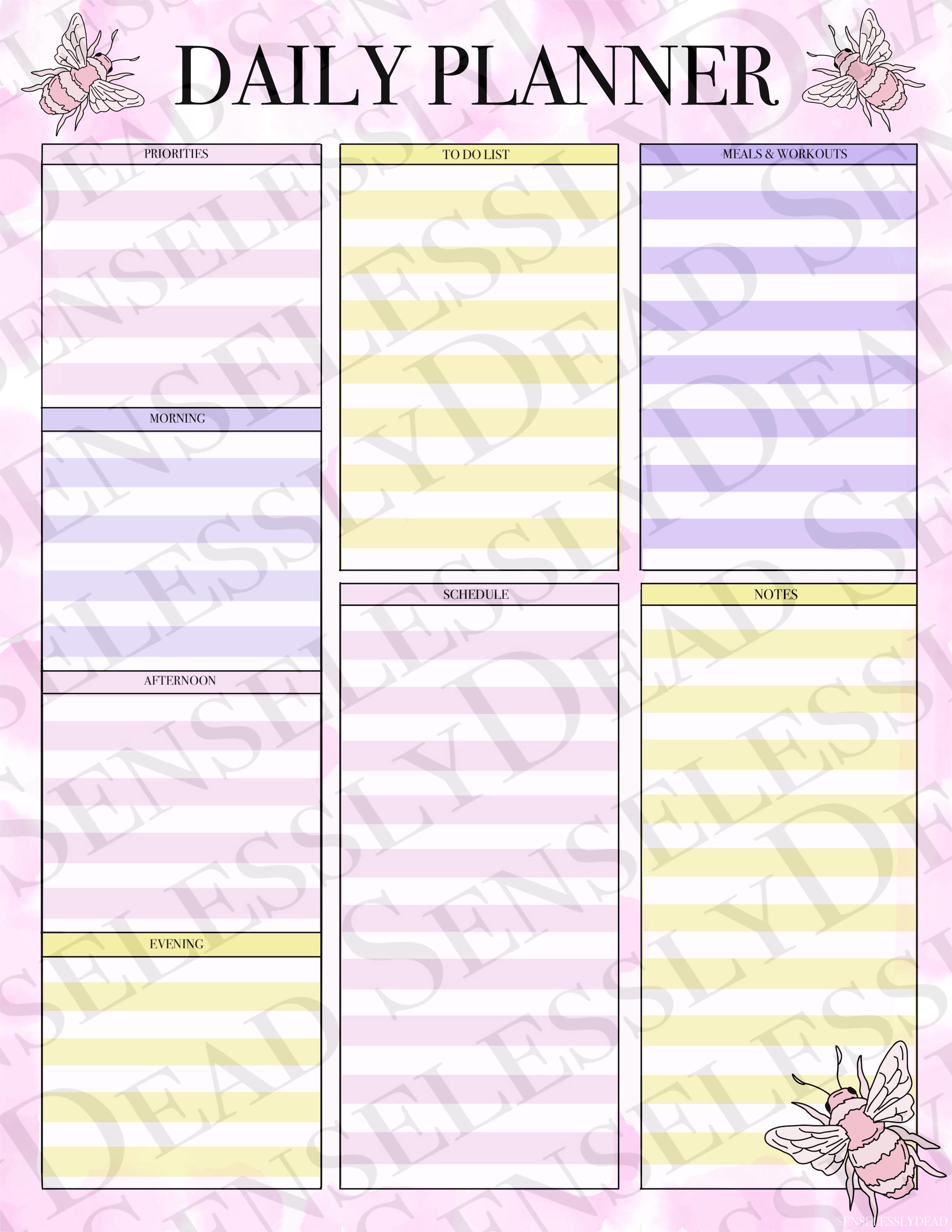 Printable or Digital Daily Planner Cute Pink Bees Watercolor - Etsy