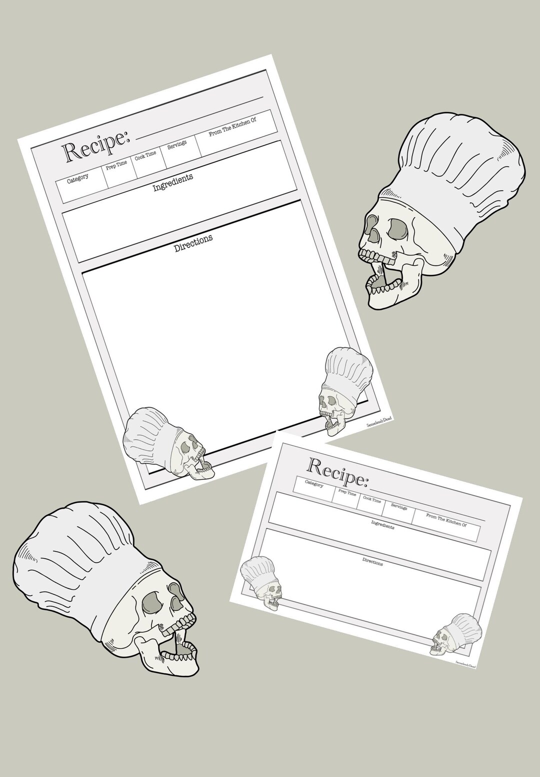 Digital Printable Skull Recipe Card & Sheet Cooking Set of 2 - Etsy