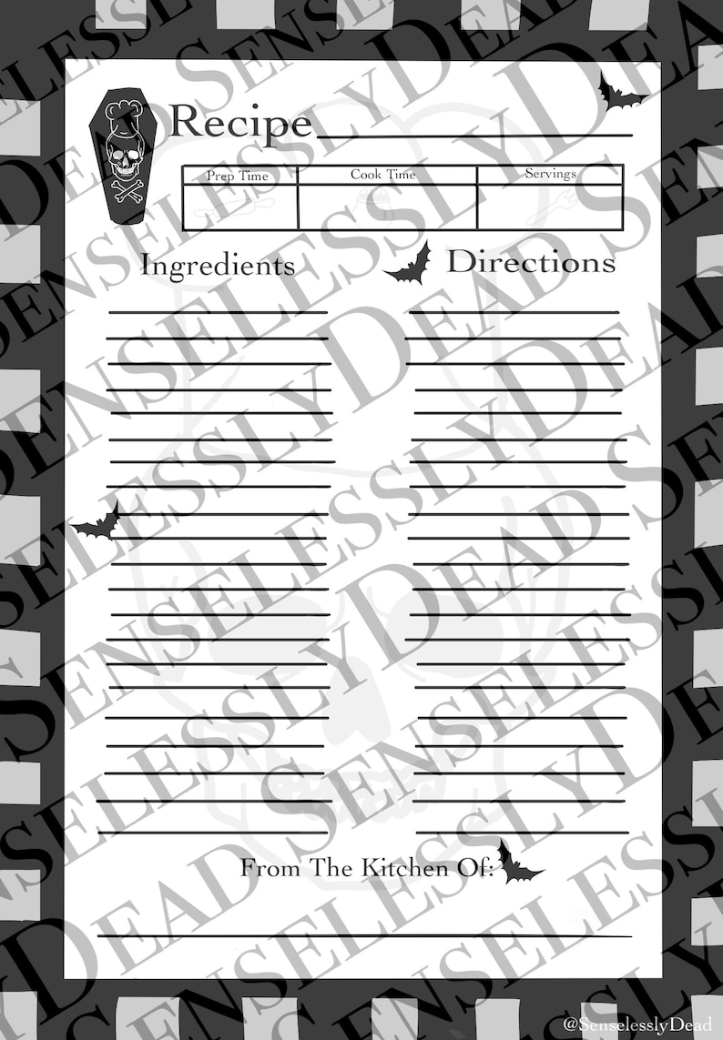 Gothic Digital Recipe Card & Sheet - Etsy