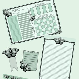 Green Moth Gothic Digital Printable Planner Bundle - Etsy