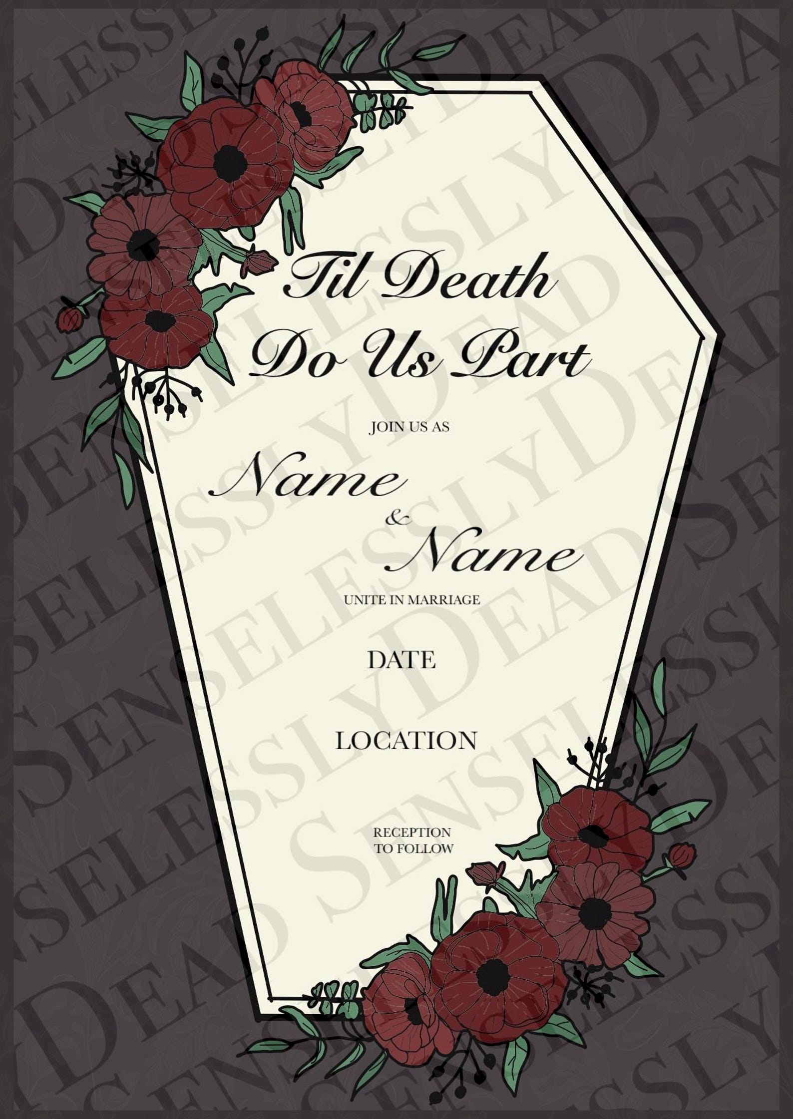 Gothic Coffin Floral Wedding Invitation - Etsy