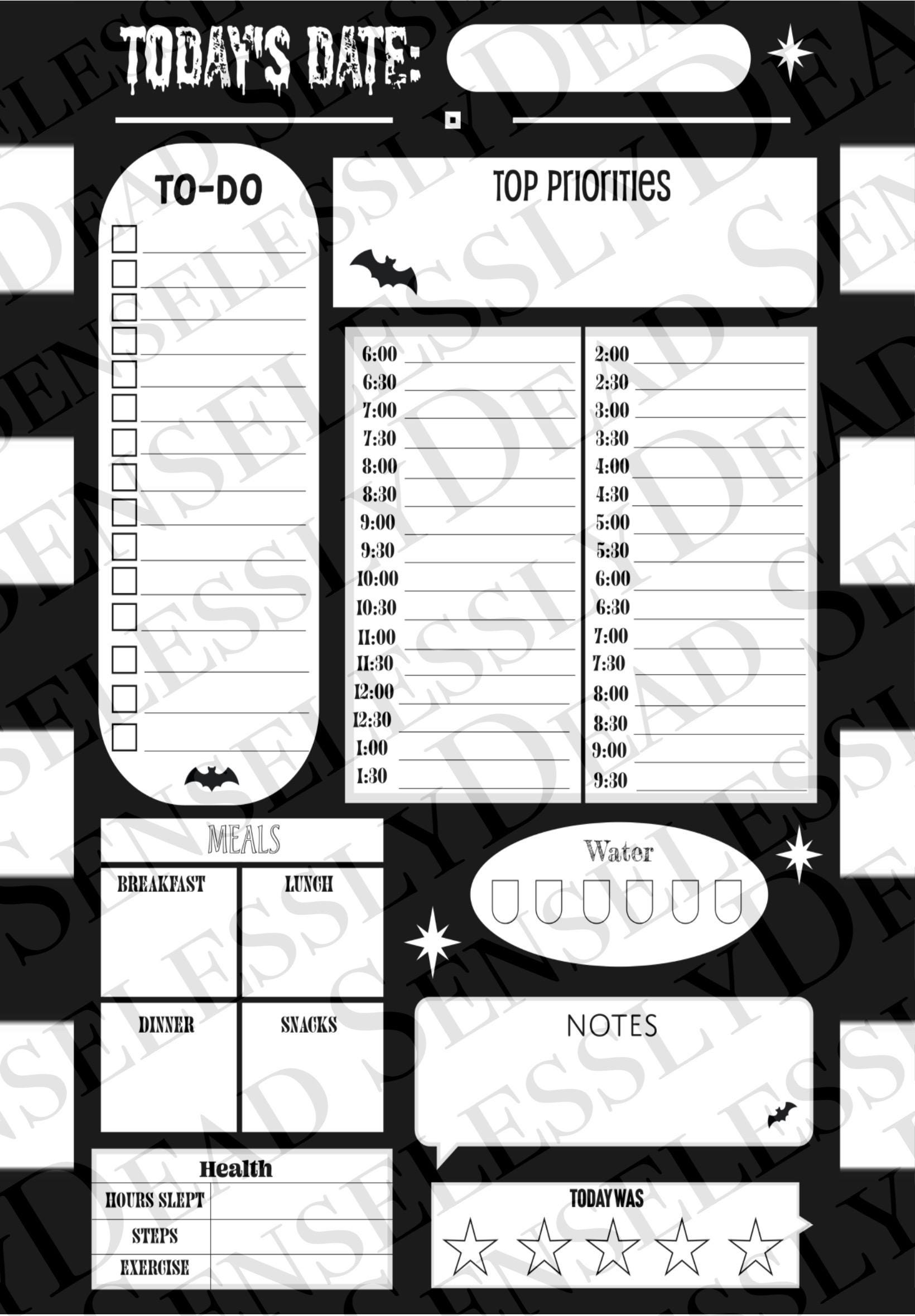 Gothic Daily Planner Sheet - Etsy