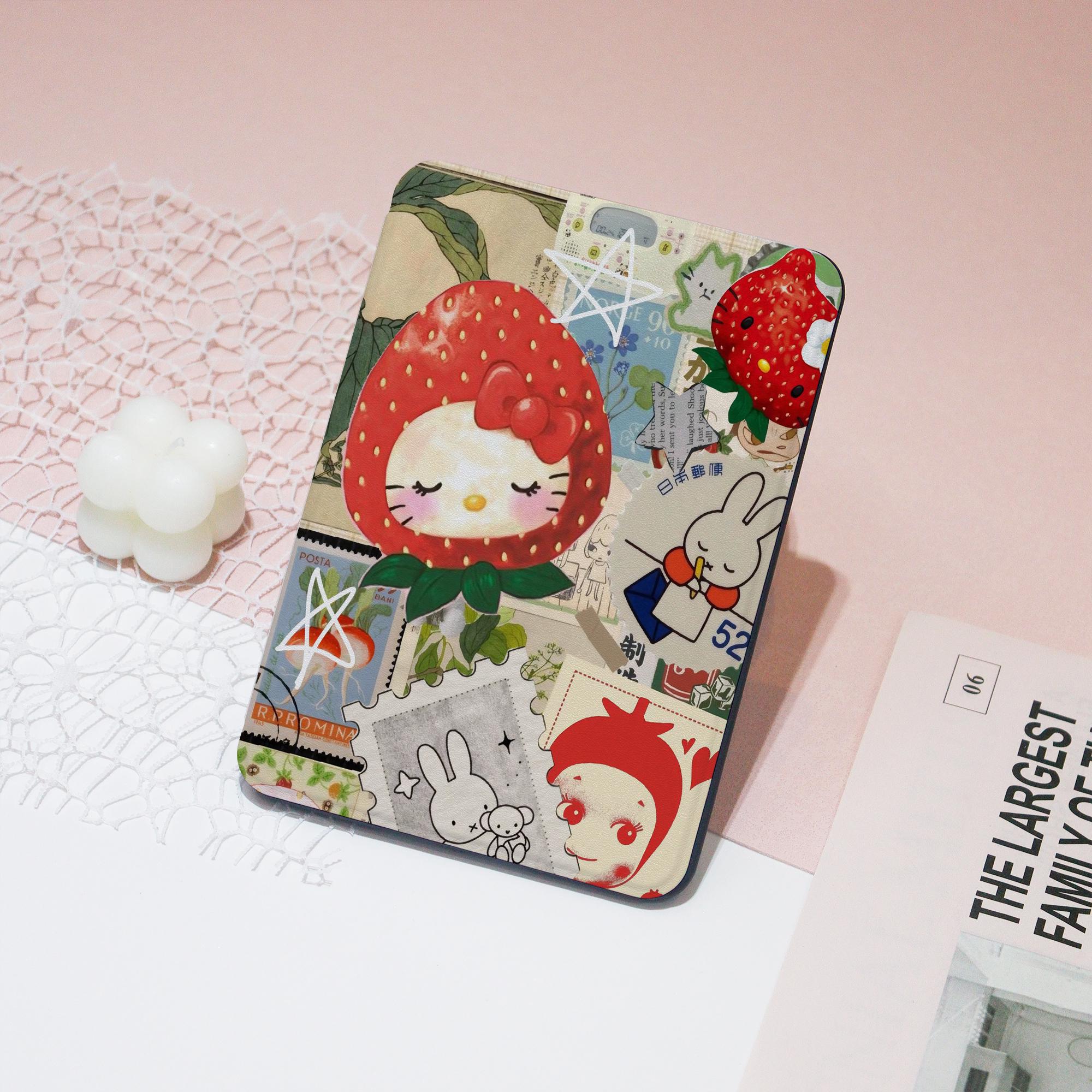 Kawaii-inspired Strawberry and Cartoon Collage Kindle Case for Kindle ...
