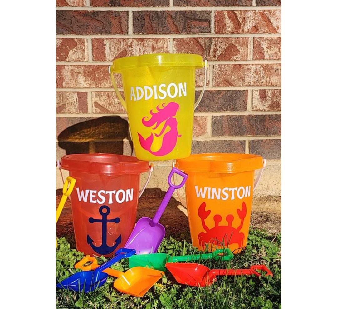Personalized Kids Beach Bucket With Shovel, Kids Summer Party Favors ...