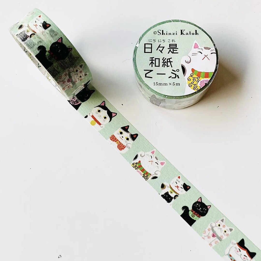 Maneki Neko Good Luck Cat Designed Washi Tape / Adhesive Tape / Waving ...