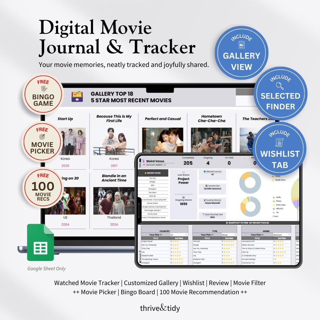 Movie, Series, TV Show Tracker and Journal | Google Spreadsheet ...