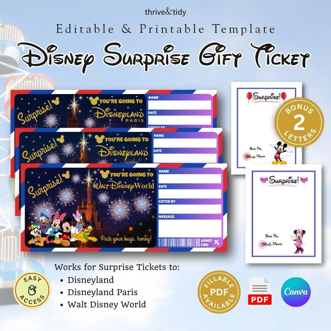 Disney Surprise Gift Ticket | Fillable Surprise Trip Ticket | Editable ...