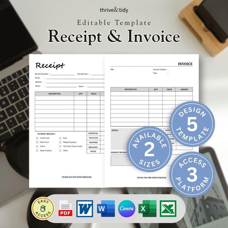 Invoice & Receipt Template | A4 and US Letter | Editable in Canva, Word ...