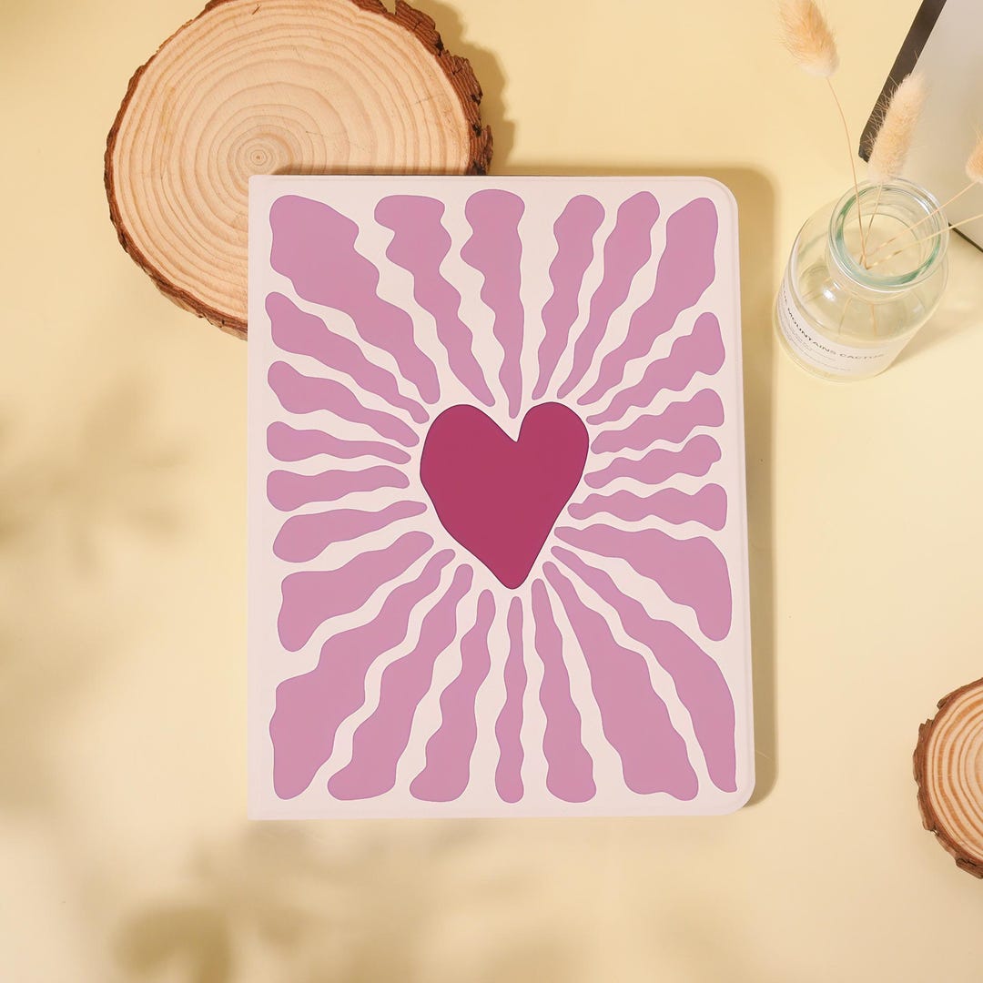 Creative Pink-purple Heart Pattern iPad Case With Pencil Holder for ...
