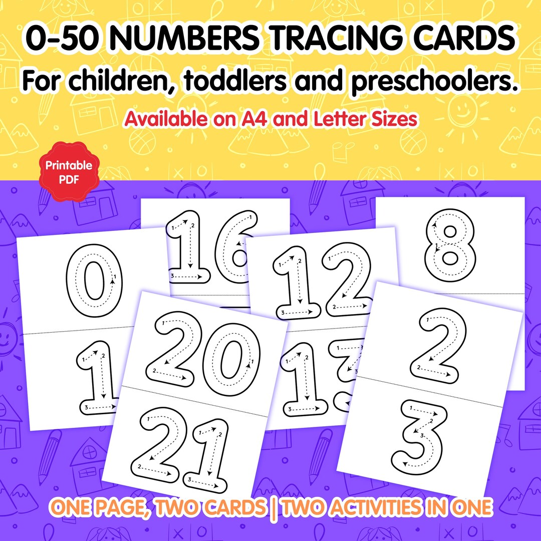 Preschool Counting Flash Cards 0-50 Tracing Worksheets Kids Handwriting ...