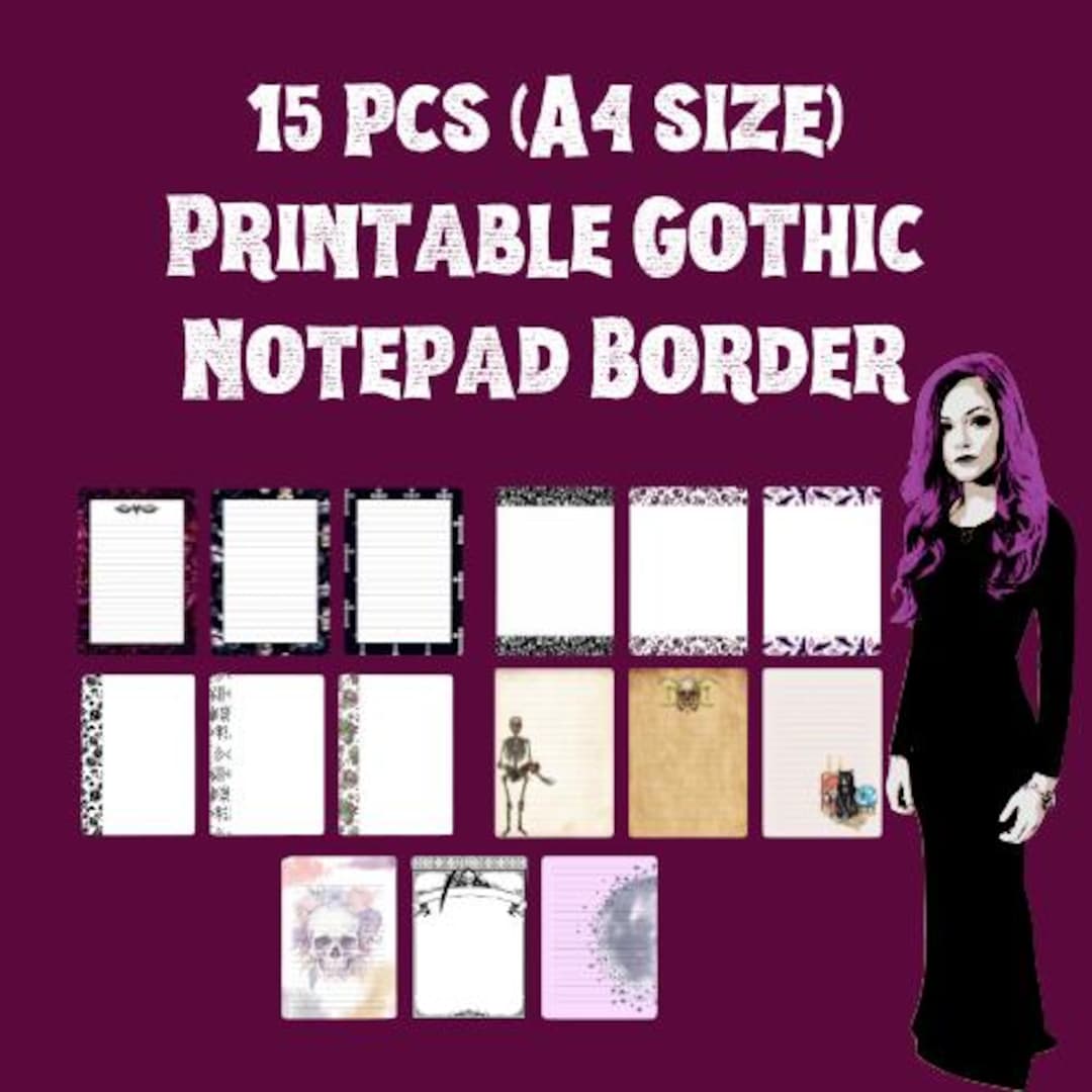 Printable Gothic 15 Pcs Notepad Border (A4) | Gothic Notepad Design ...