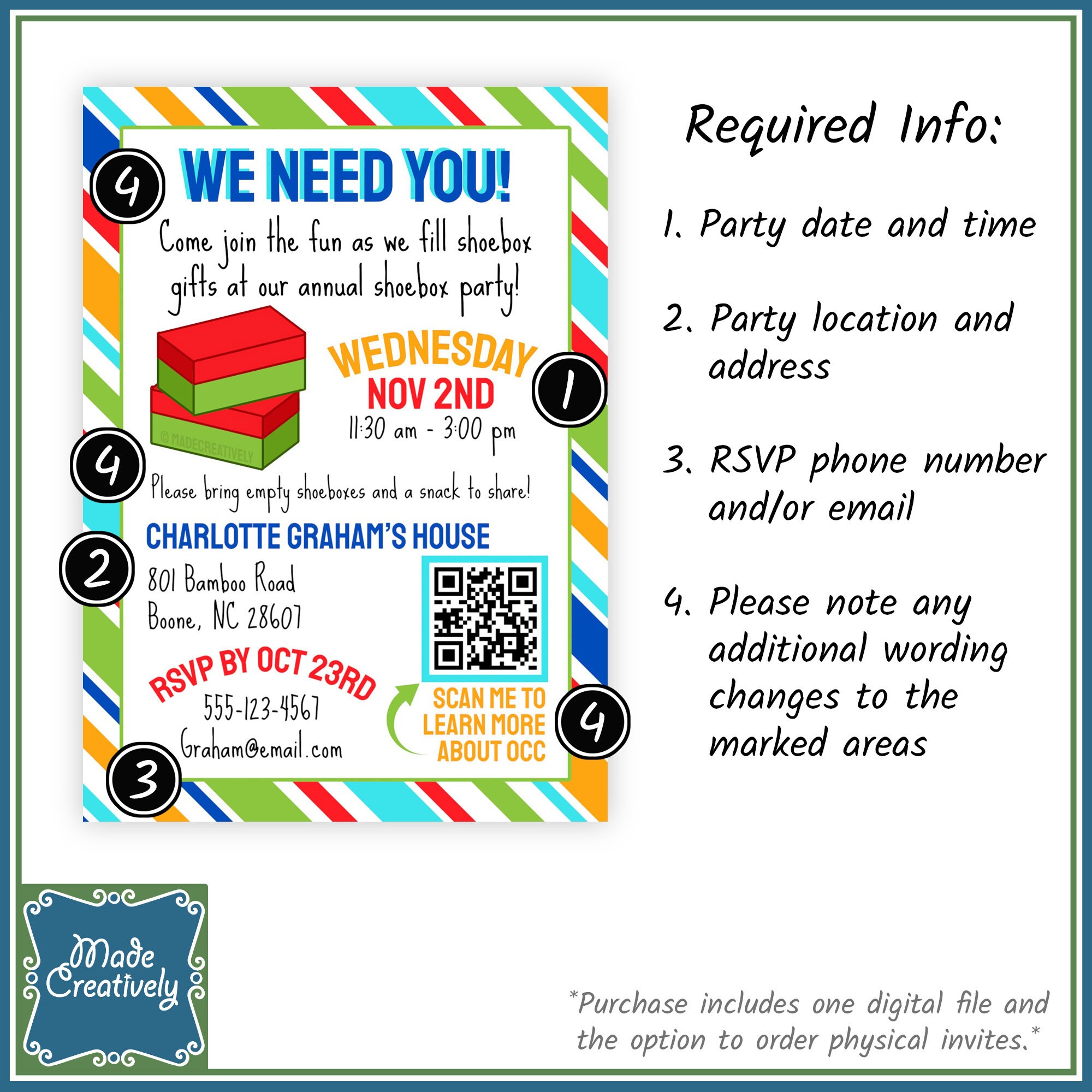Digital Custom jesus Loves You Shoebox Packing Party Invitation Design ...