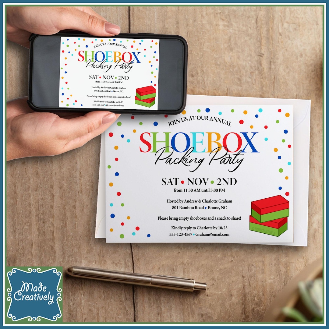 Digital Custom "jesus Loves You" Dots Shoebox Packing Party Invitation ...