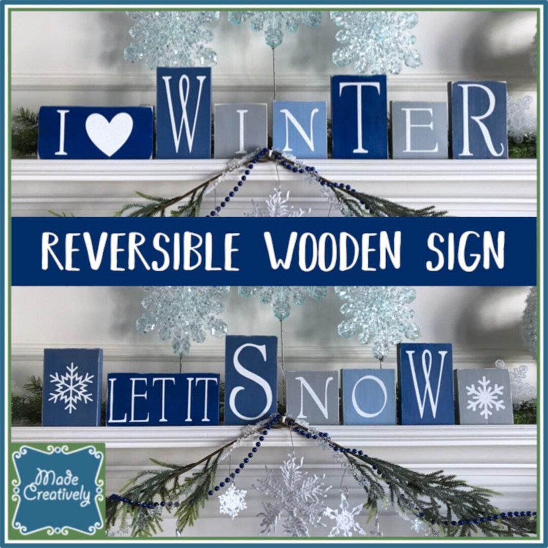 Reversible Rustic Wooden Signs Winter/christmas and - Etsy