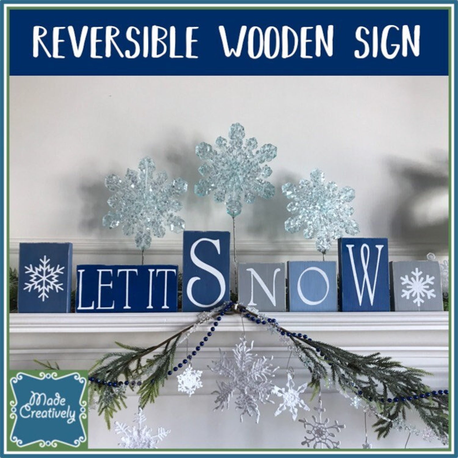 Reversible Rustic Wooden Signs Winter/christmas and - Etsy