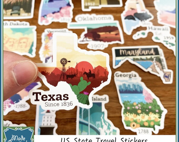 USA States Stickers With Landmarks, Scenery and Iconic Sights - Set of ...