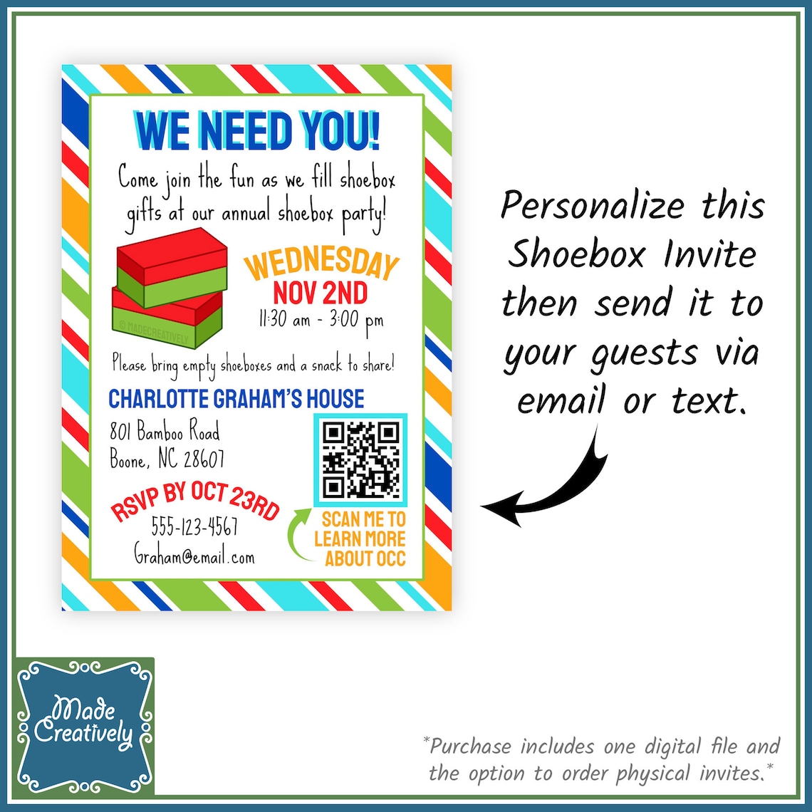 Digital Custom jesus Loves You Shoebox Packing Party Invitation Design ...