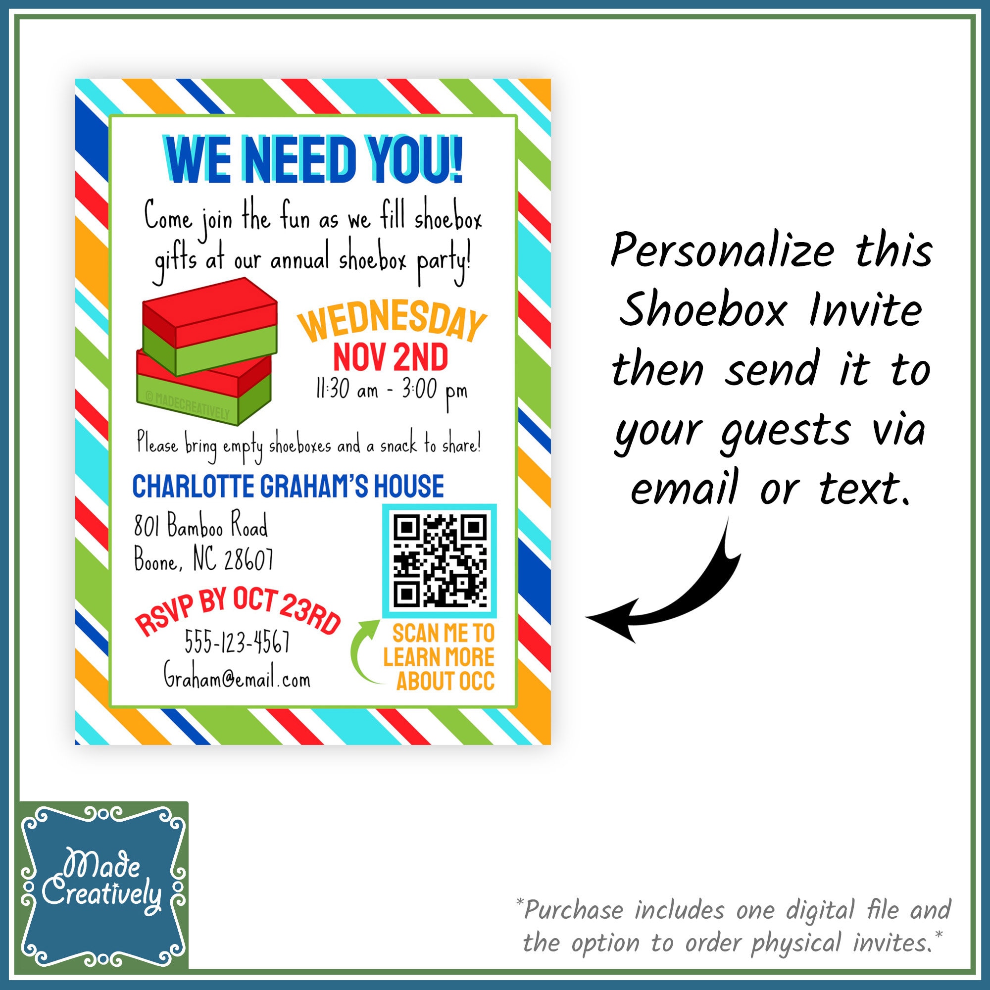 Digital Custom jesus Loves You Shoebox Packing Party Invitation Design ...