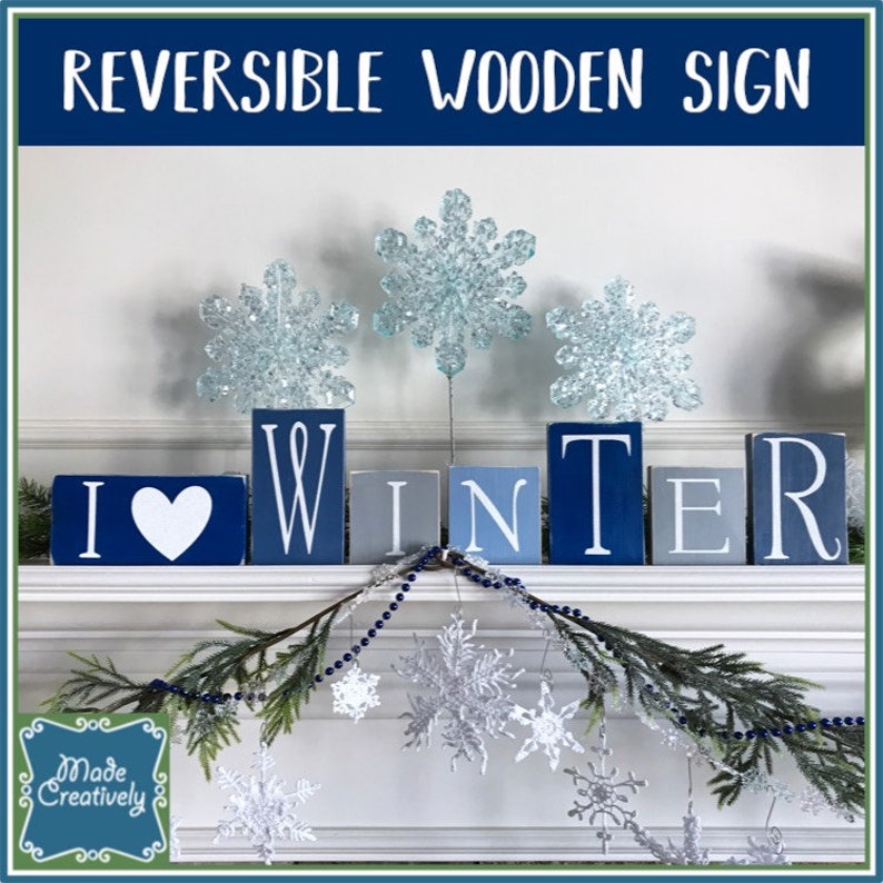 Reversible Rustic Wooden Signs Winter/christmas and - Etsy