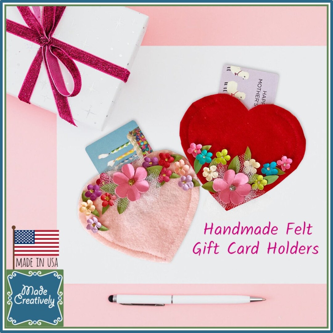 Felt Heart-shaped Gift Card Holders Set of 2 Beautiful Handmade Pockets ...