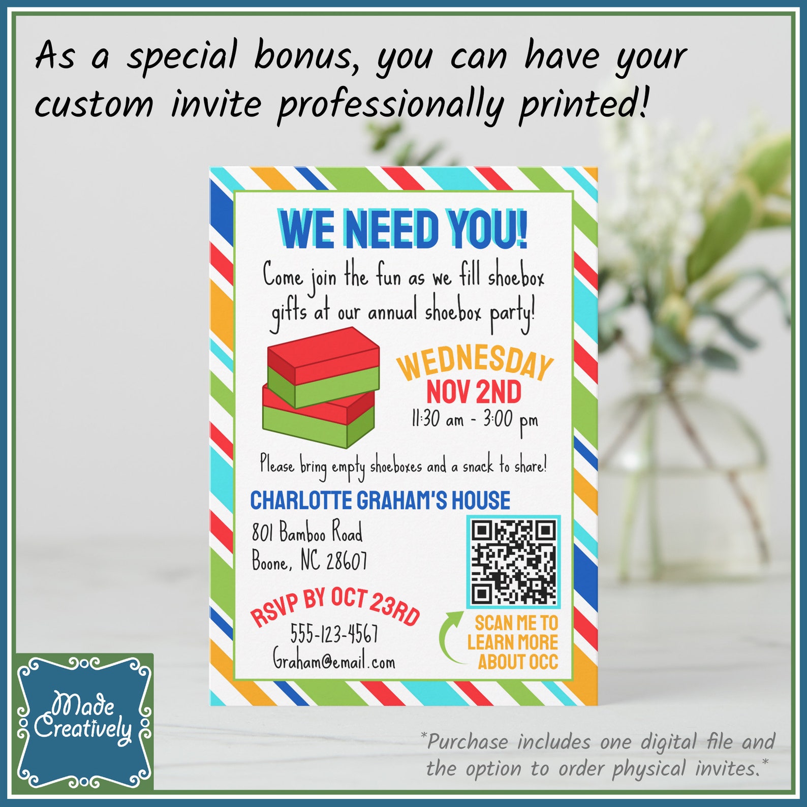 Digital Custom jesus Loves You Shoebox Packing Party Invitation Design ...