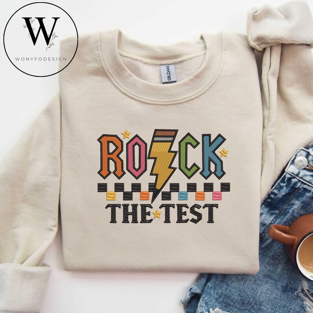 Rock the Test Embroidery Design – Fun Test Day Graphic – Colorful ...