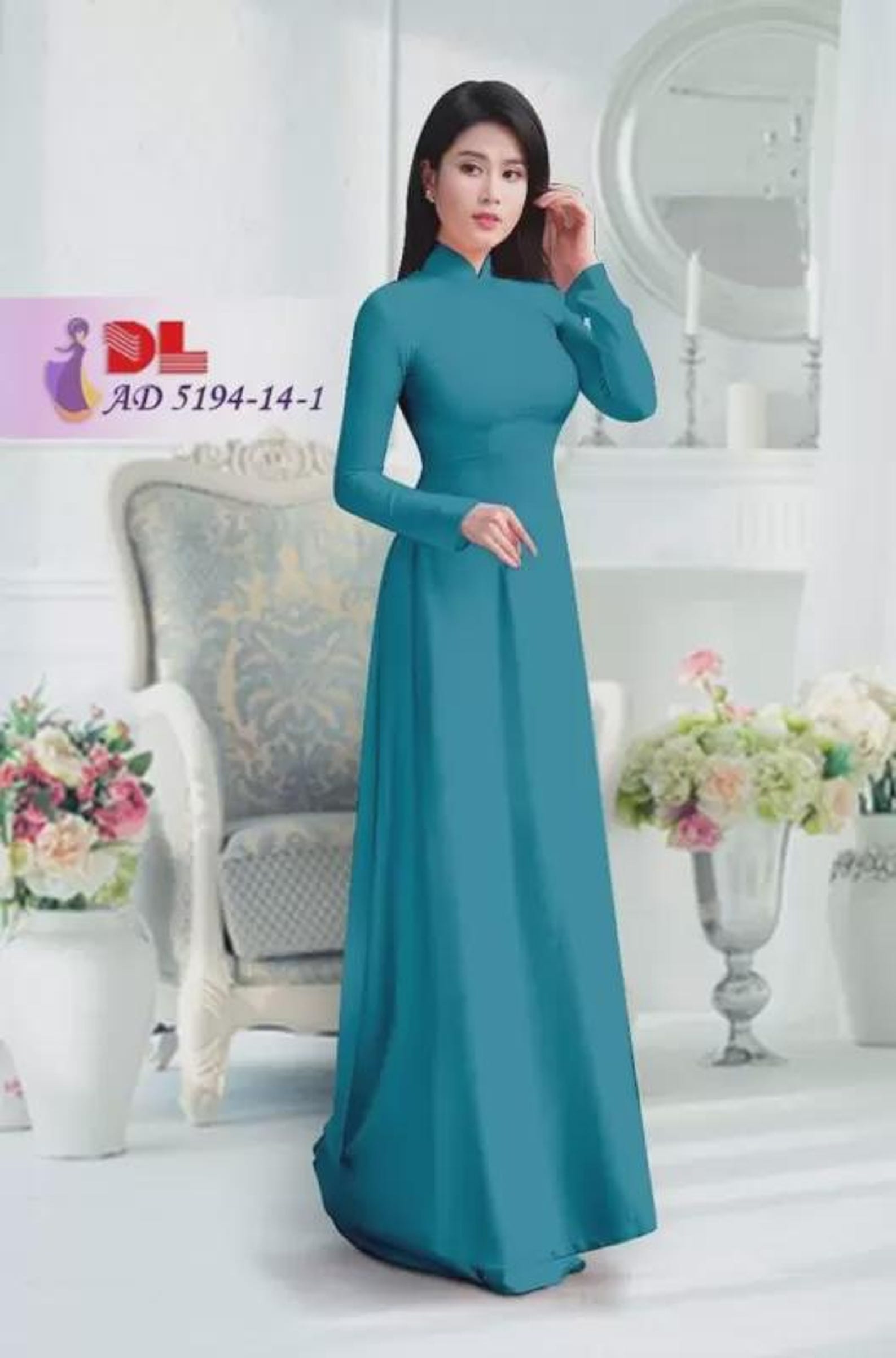 Ao Dai Tron Xanh Teal (teal Color) - Vietnamese Traditional Ao Dai for ...