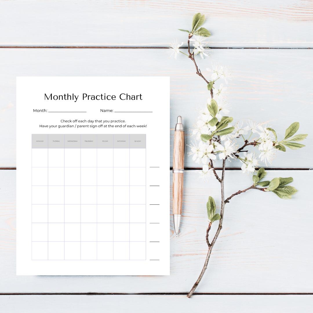 Monthly Music Lesson Practice Chart - PDF Printable - for Music ...
