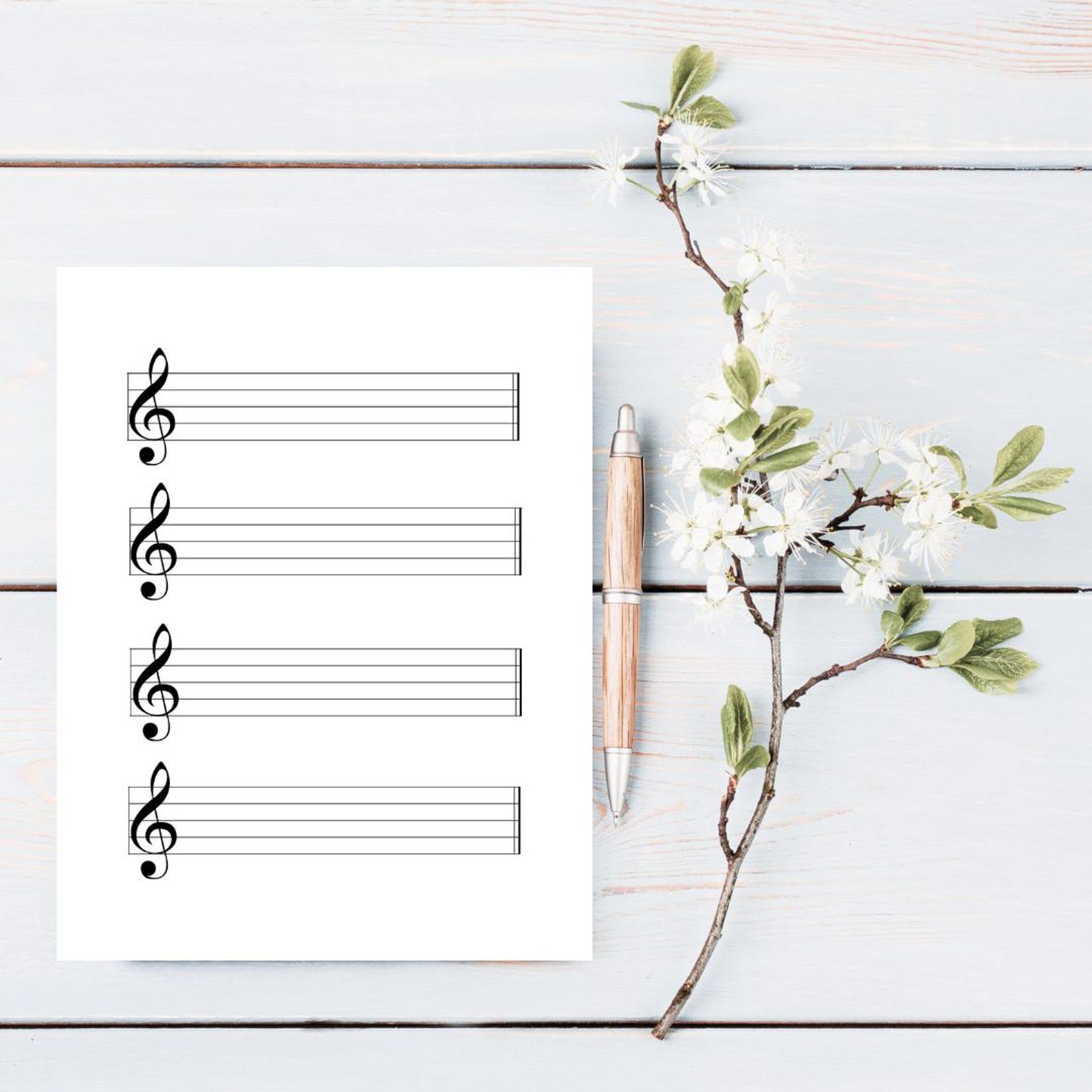 Blank Treble Clef Music Staff - PDF Printable - for Music Teachers ...