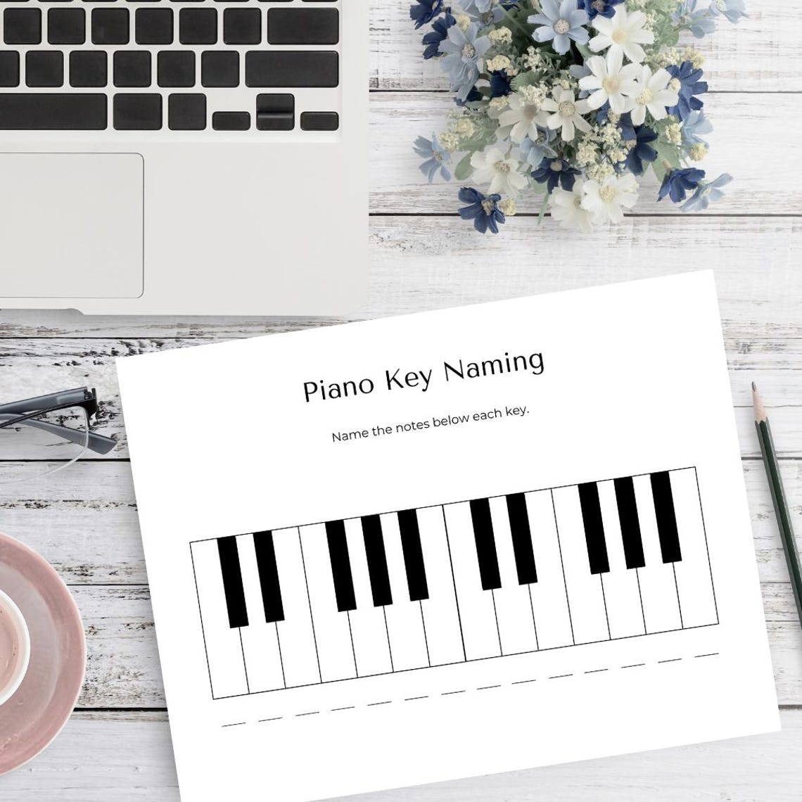 White Piano Key Naming (long Keyboard Version) - PDF Printable - for ...
