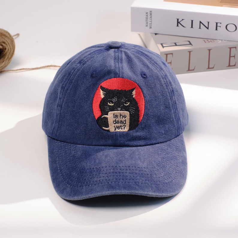 Is He Dead yet Black Cat Embroidered Dad Hat, Funny Political Cap - Etsy